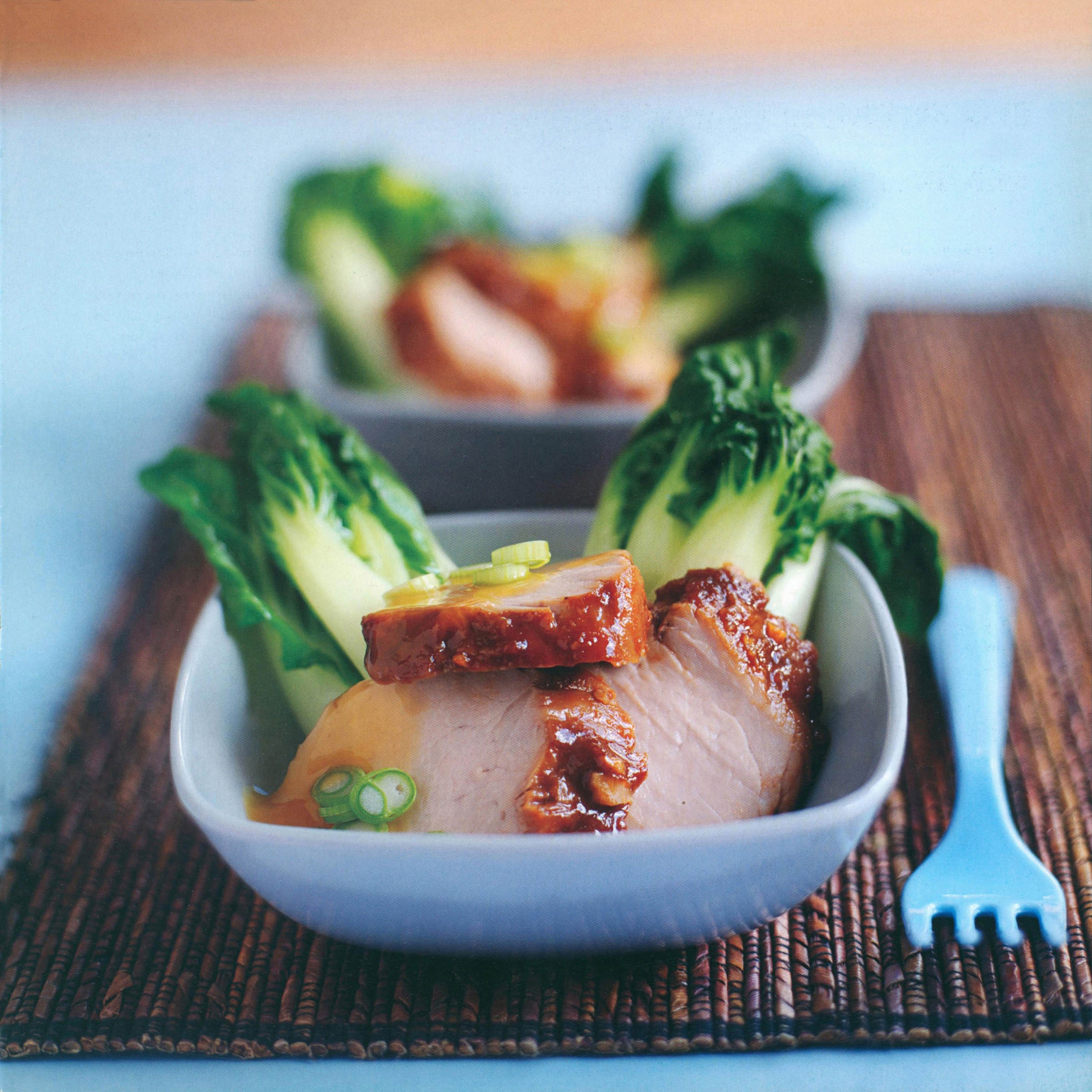 Char Siu Pork on Steamed Pak Choy with Sweet Orange Sauce from China ...