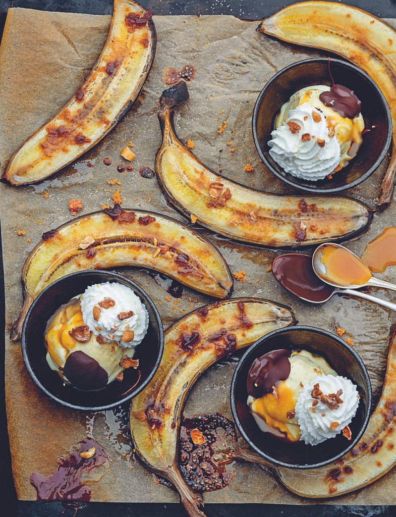 Grilled Banana Split with Dark Rum Caramel Sauce and Chocolate Fudge ...