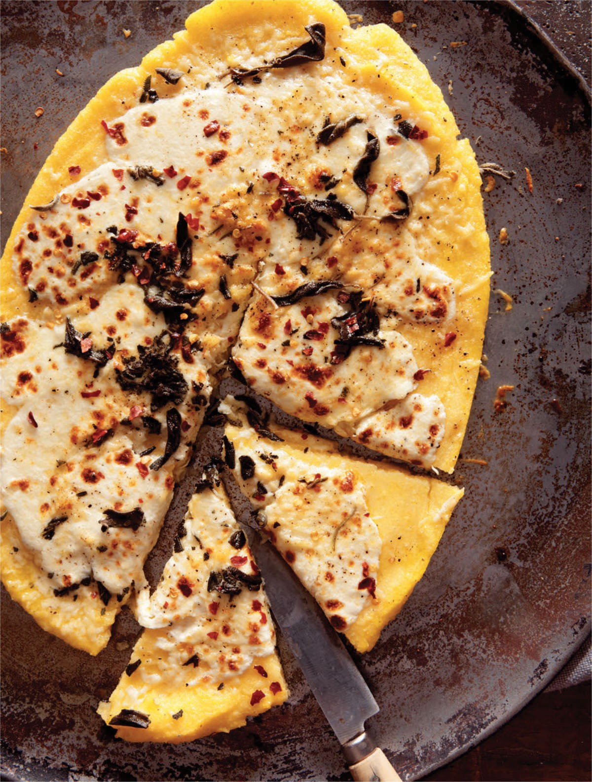 Polenta “Pizza” with Crumbled Sage from One Good Dish by David Tanis