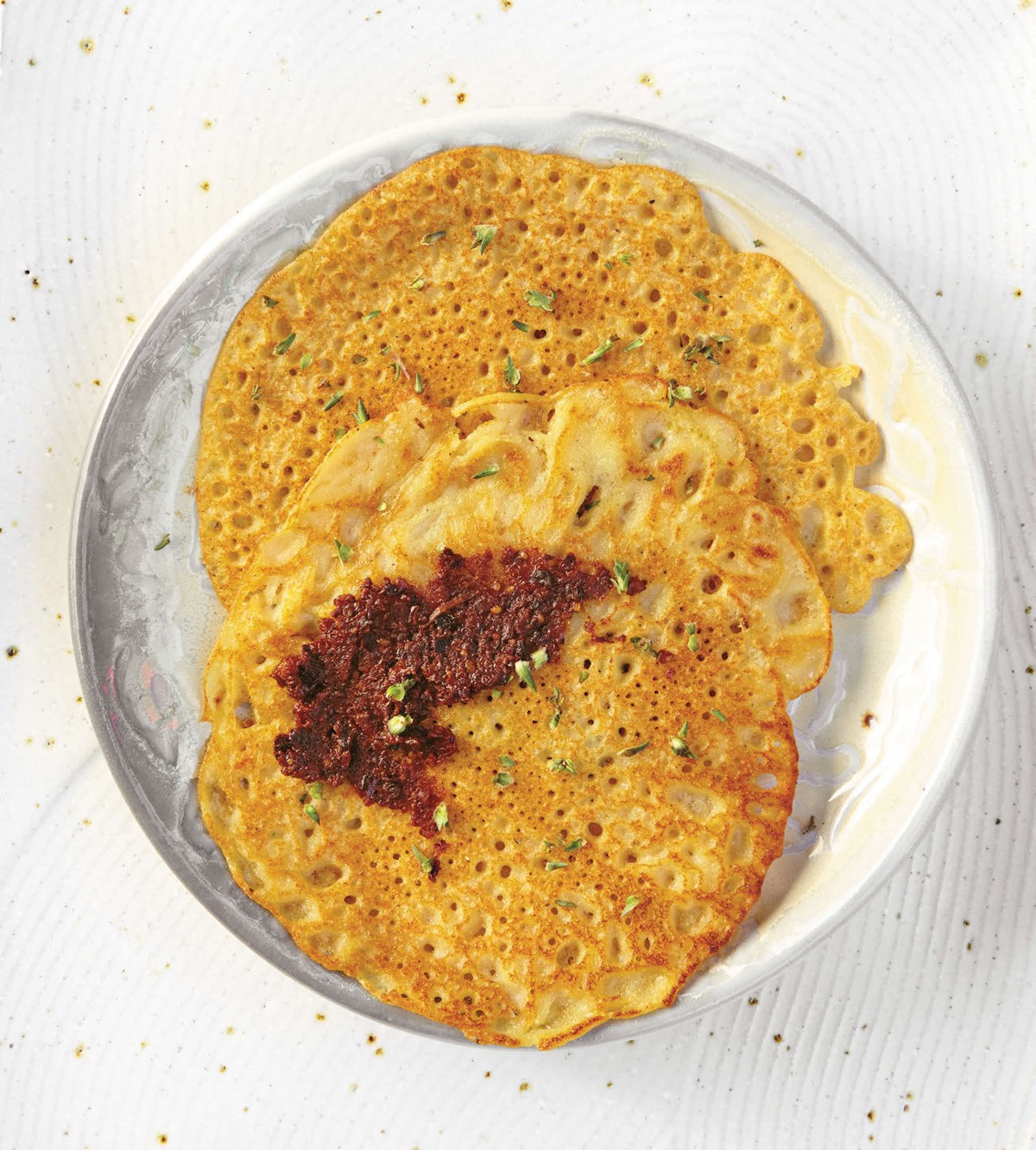 Chickpea Pancakes from Mediterranean Vegetarian Feasts by Aglaia Kremezi