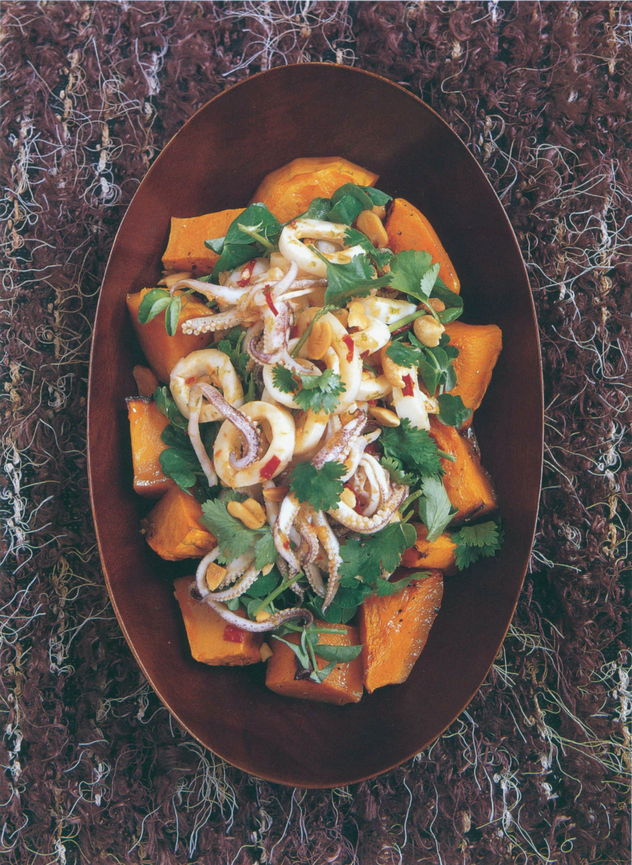 Squid, Roast Butternut Squash, Peanut, Lime, Coriander and Chilli Salad ...