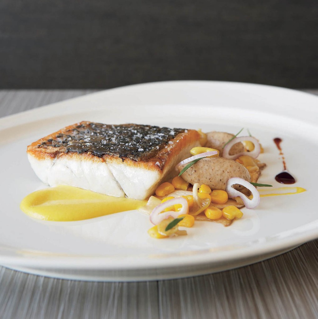 Roasted Barramundi with Sweet Corn Purée and King Brown Mushroom ...